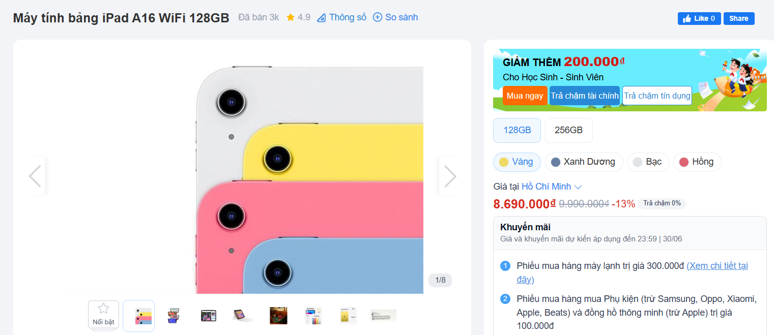 Bảng giá iPad tháng 6 Chỉ từ 8,69 triệu đồng