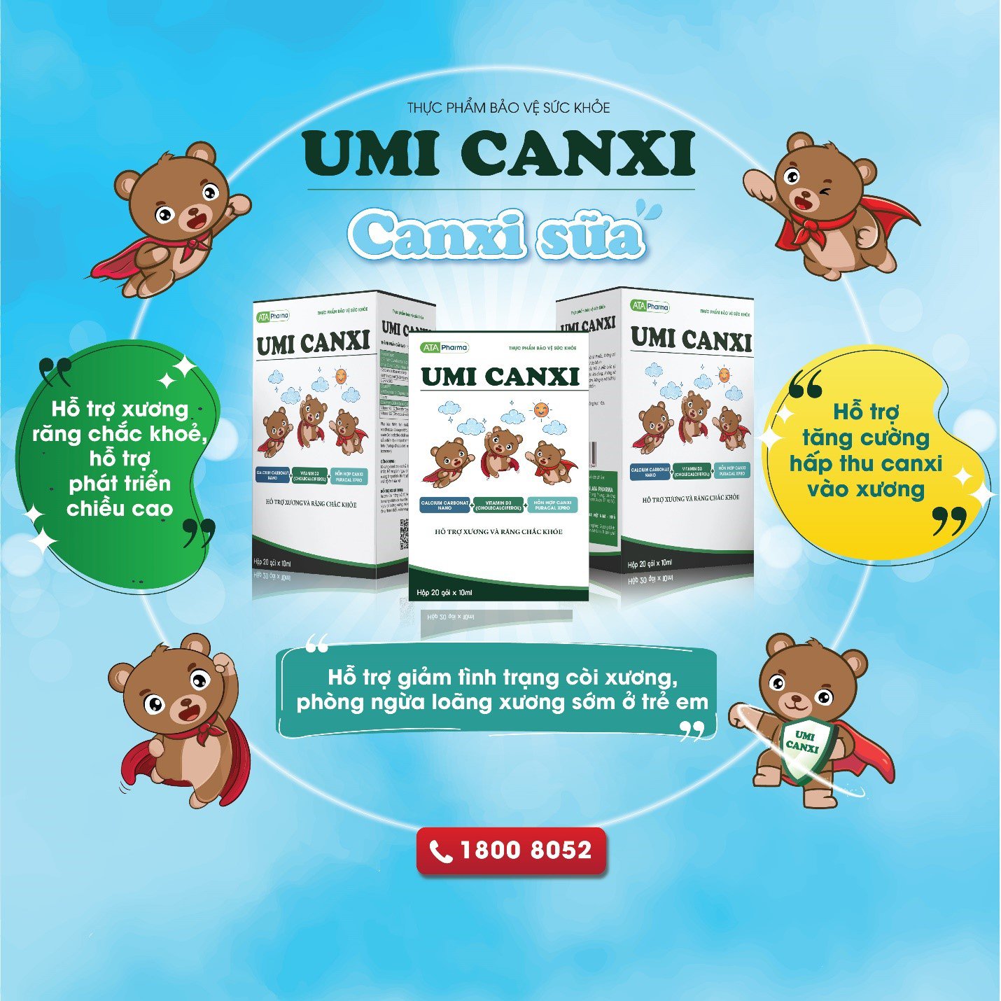Umi Canxi - Bộ ba dưỡng chất canxi hữu cơ, vitamin D3, K2 cho trẻ cao ...
